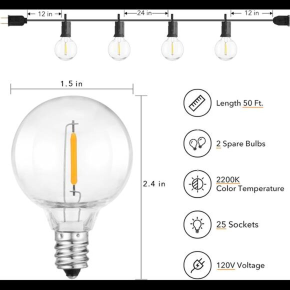 Accents | Brightown Outdoor String Lights 5 Ft Led Patio Lights W 25 ...